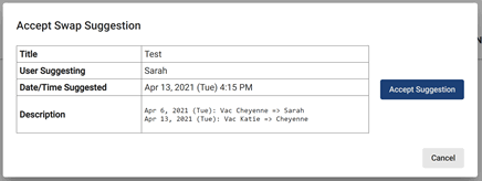 Accepting a Suggested Swap