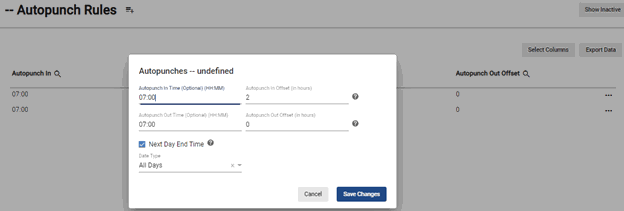 Editing Assignment Locations, Autopunch Rules